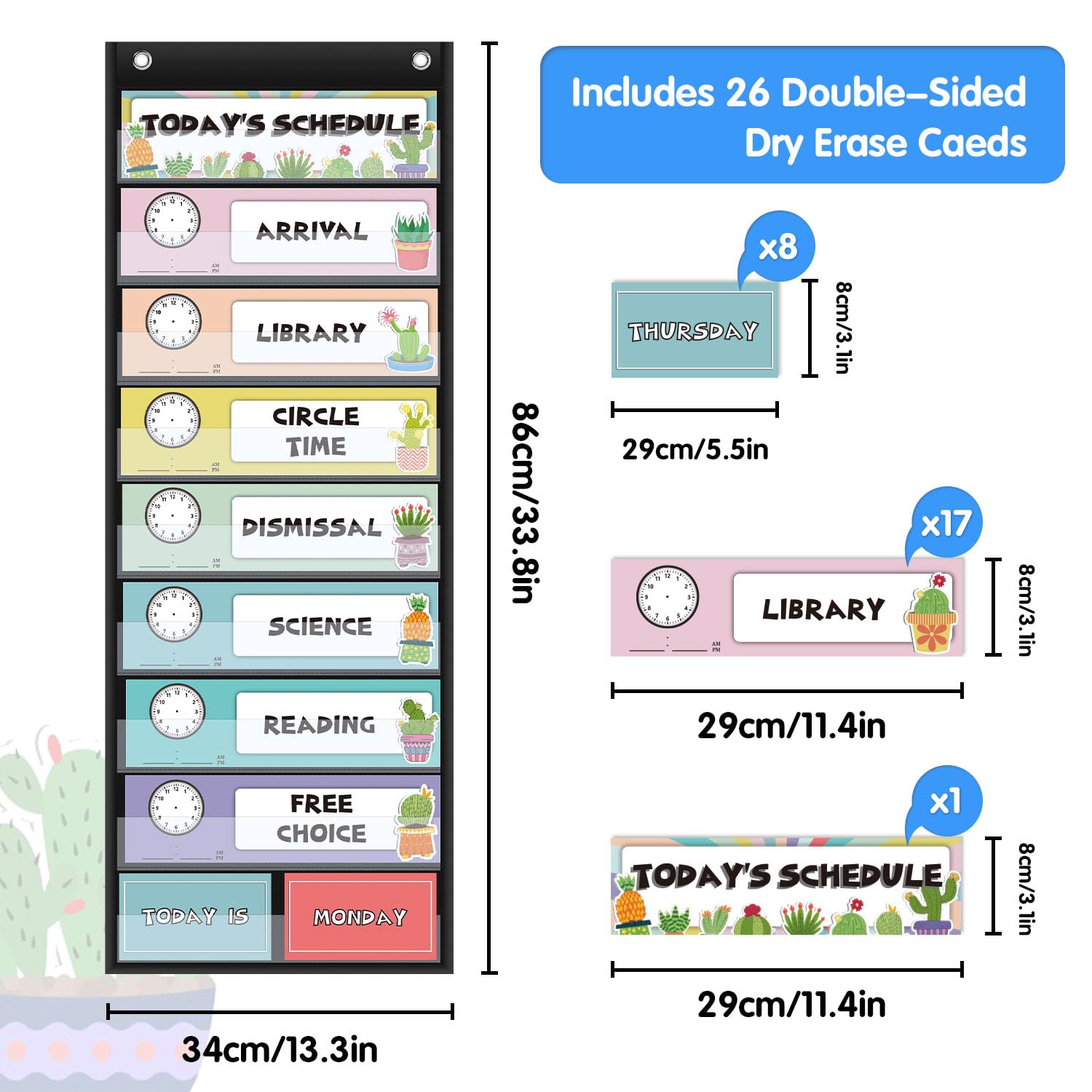 Buy Mewise Large Personalized Daily Schedule Pocket Chart for Kids ...