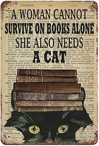 Amazon.com: Cats in books, fun retro cat signs, library walls decorated ...