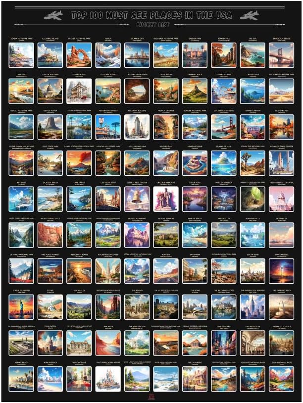 Amazon.com: Top 100 Places Scratch Off Poster - Must-See Destinations ...