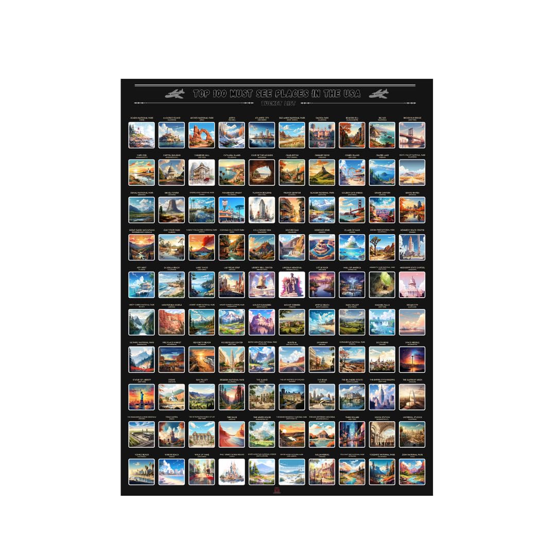 Amazon.com: Top 100 Places Scratch Off Poster - Must-See Destinations ...