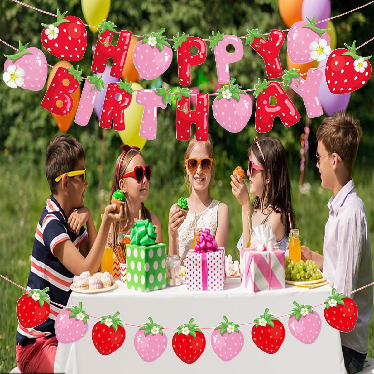 Snapklik.com : Strawberry Happy Birthday Banners,3 Packs Strawberry ...