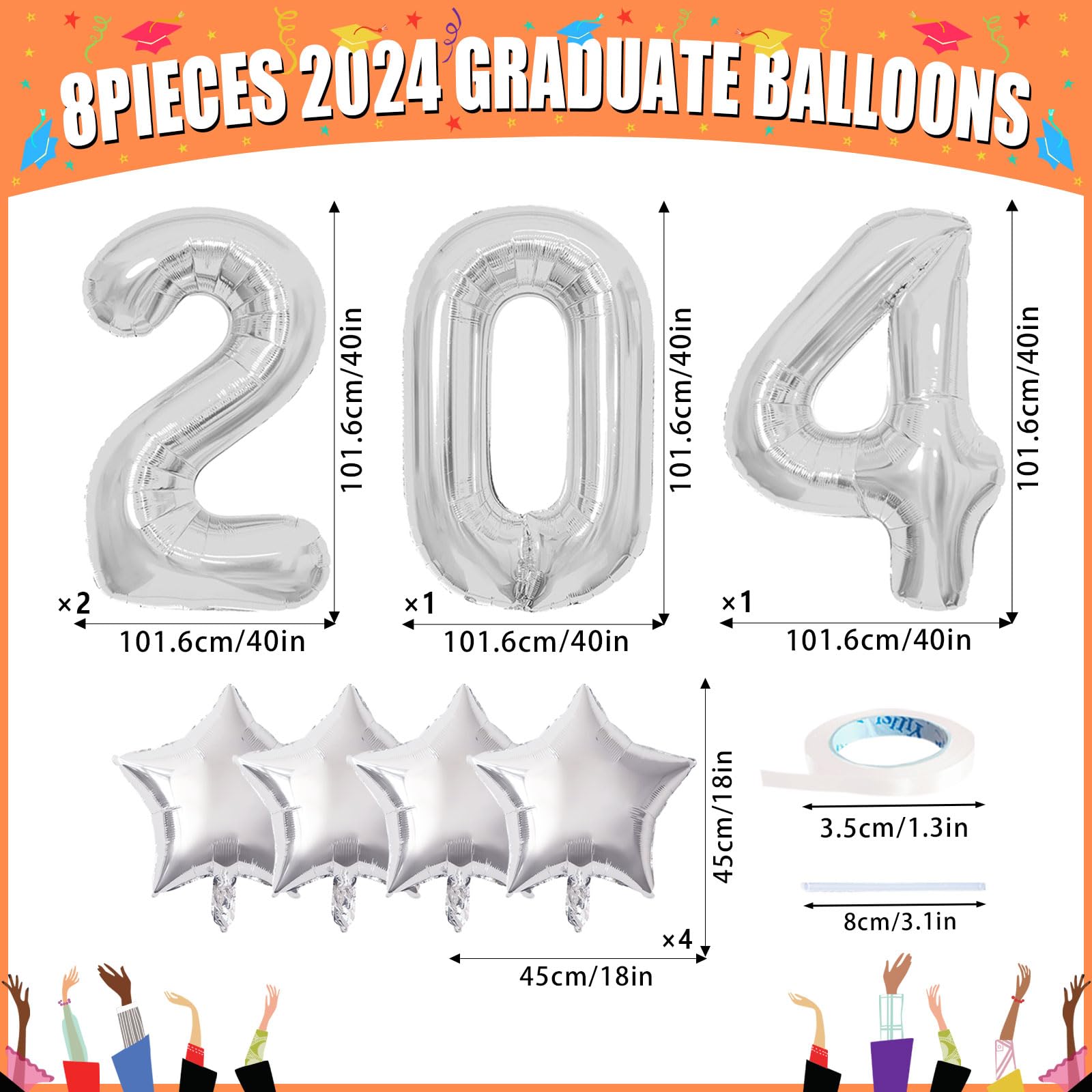 Snapklik.com : 8 Pcs 2024 Balloons Graduation Class Of 2024 Silver ...