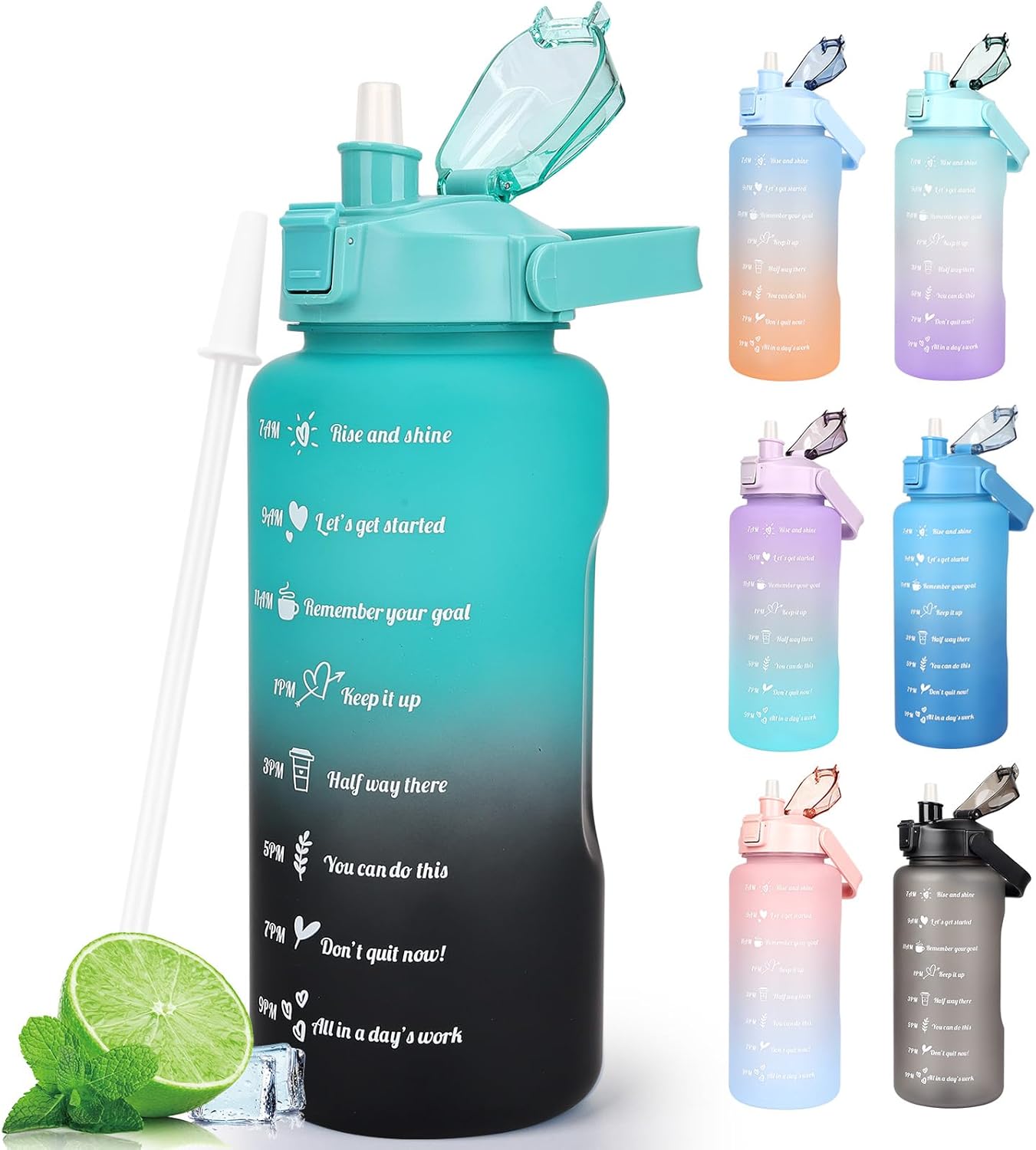 CodiCile Sports Water Bottles 2L BPA Free, Motivational Drinking Water ...