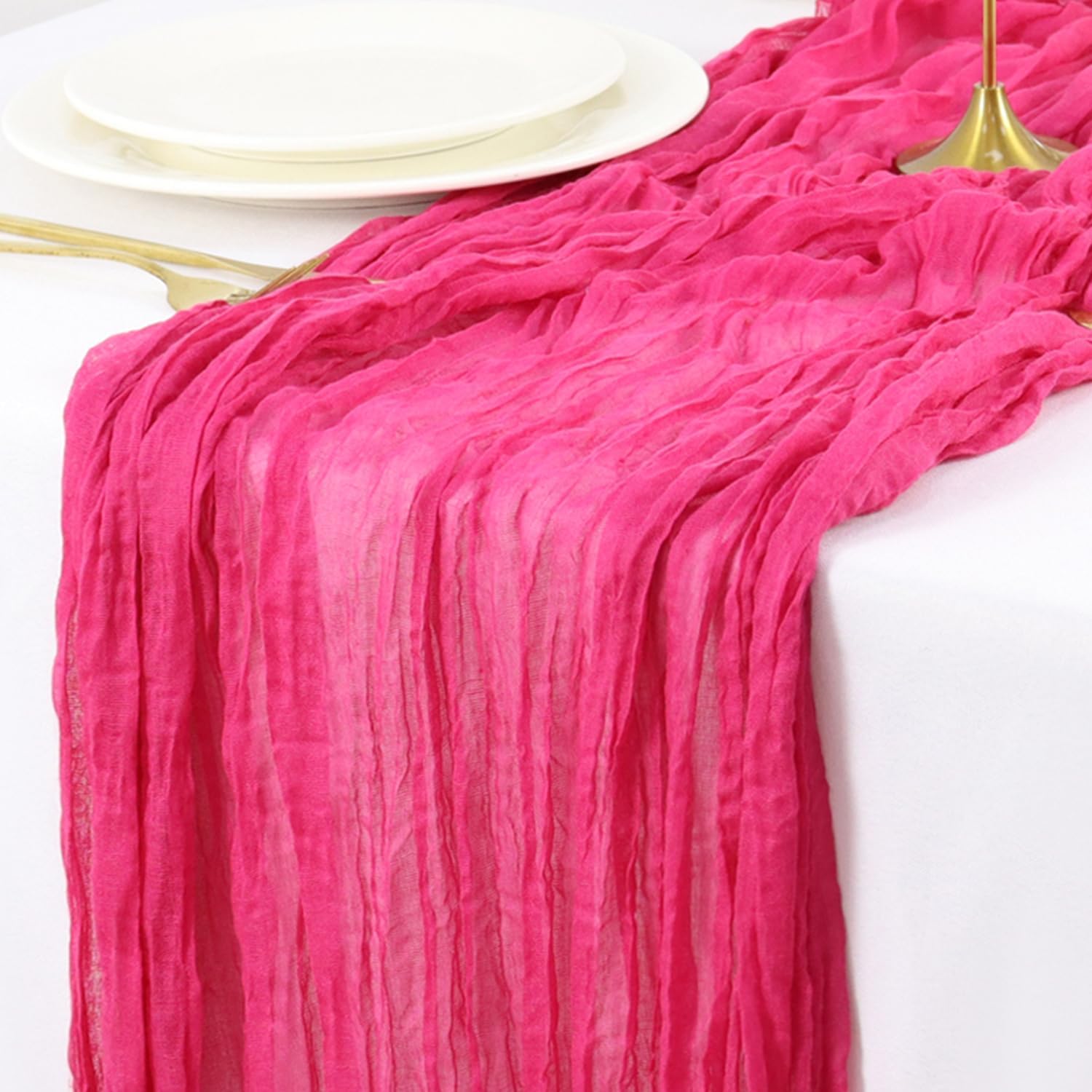 Amazon.com: ROMANKAS Hot Pink Cheesecloth Table Runner 10ft Gauze Table ...