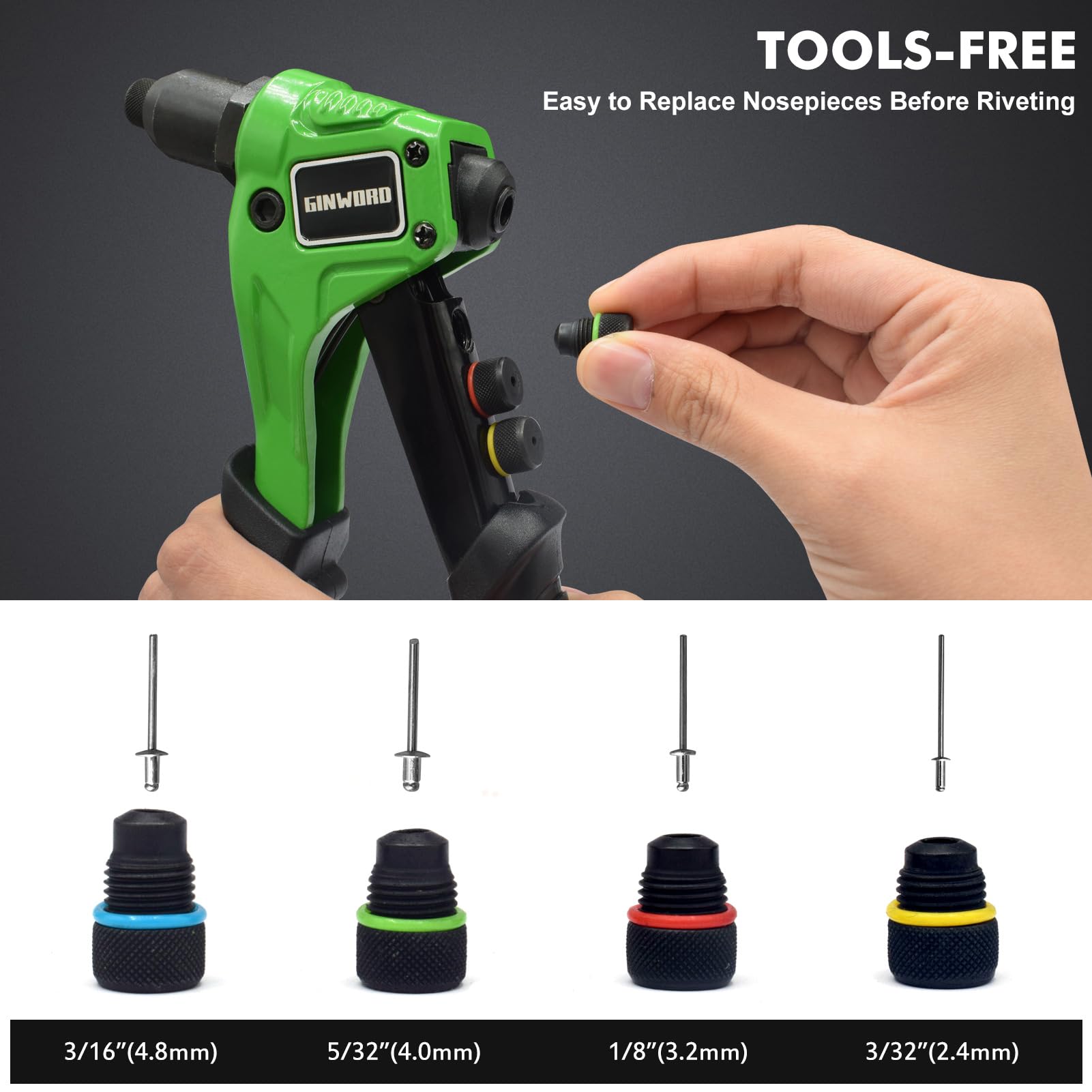 Snapklik.com : GINWORD Rivet Gun, Pop Rivet Gun,Rivet Gun Kit, 200Pcs ...