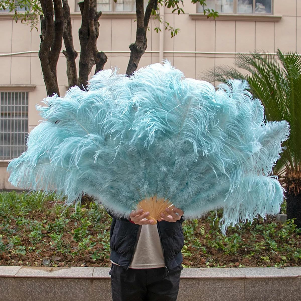 Teal Feather Fan Marabou Feather Fan W Peacock Teal Green 24 X 14