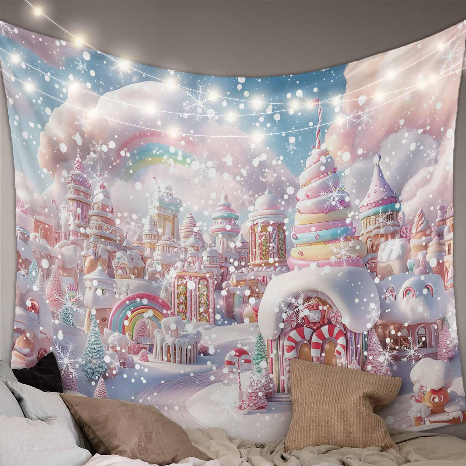 Amazon.com: Christmas Tapestry Wall Hanging Pink Gingerbread House ...