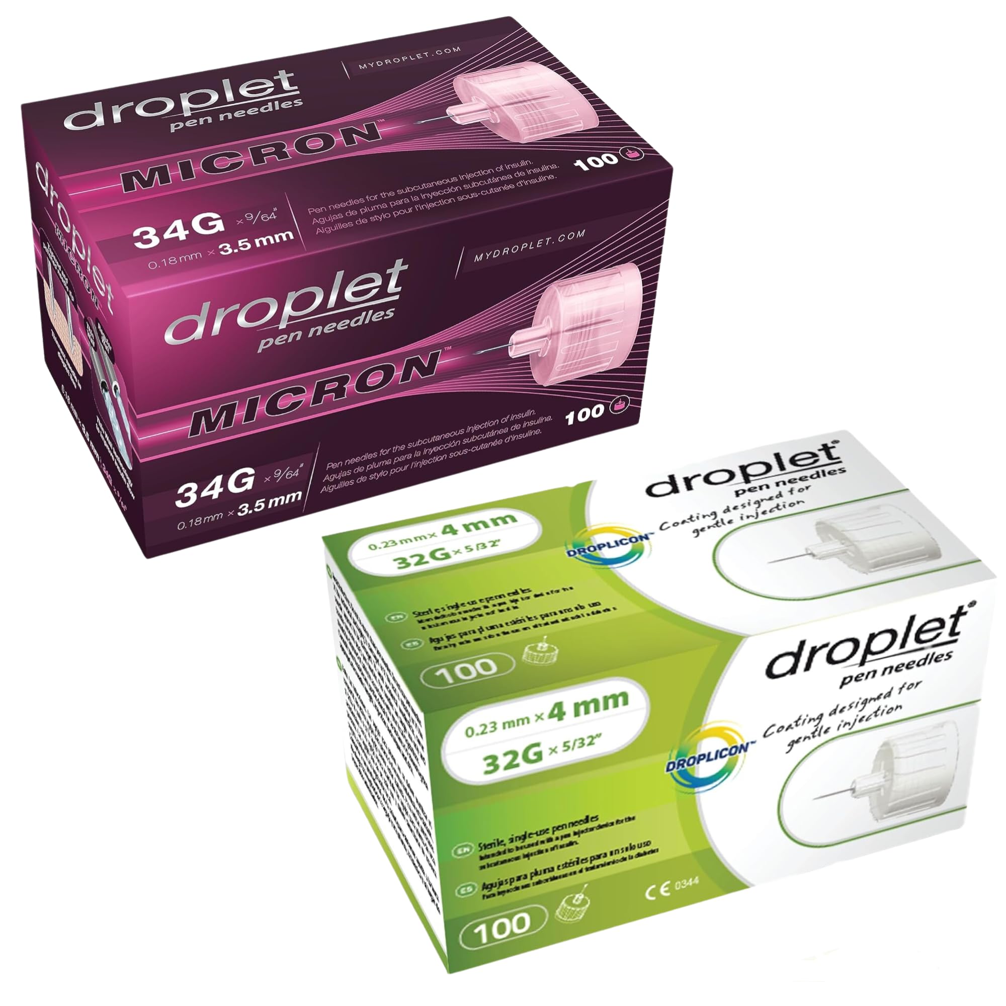 Amazon.com: Droplet Ultra Fine Pen Needle Bundle: 32G x 4mm & 34G x 3 ...