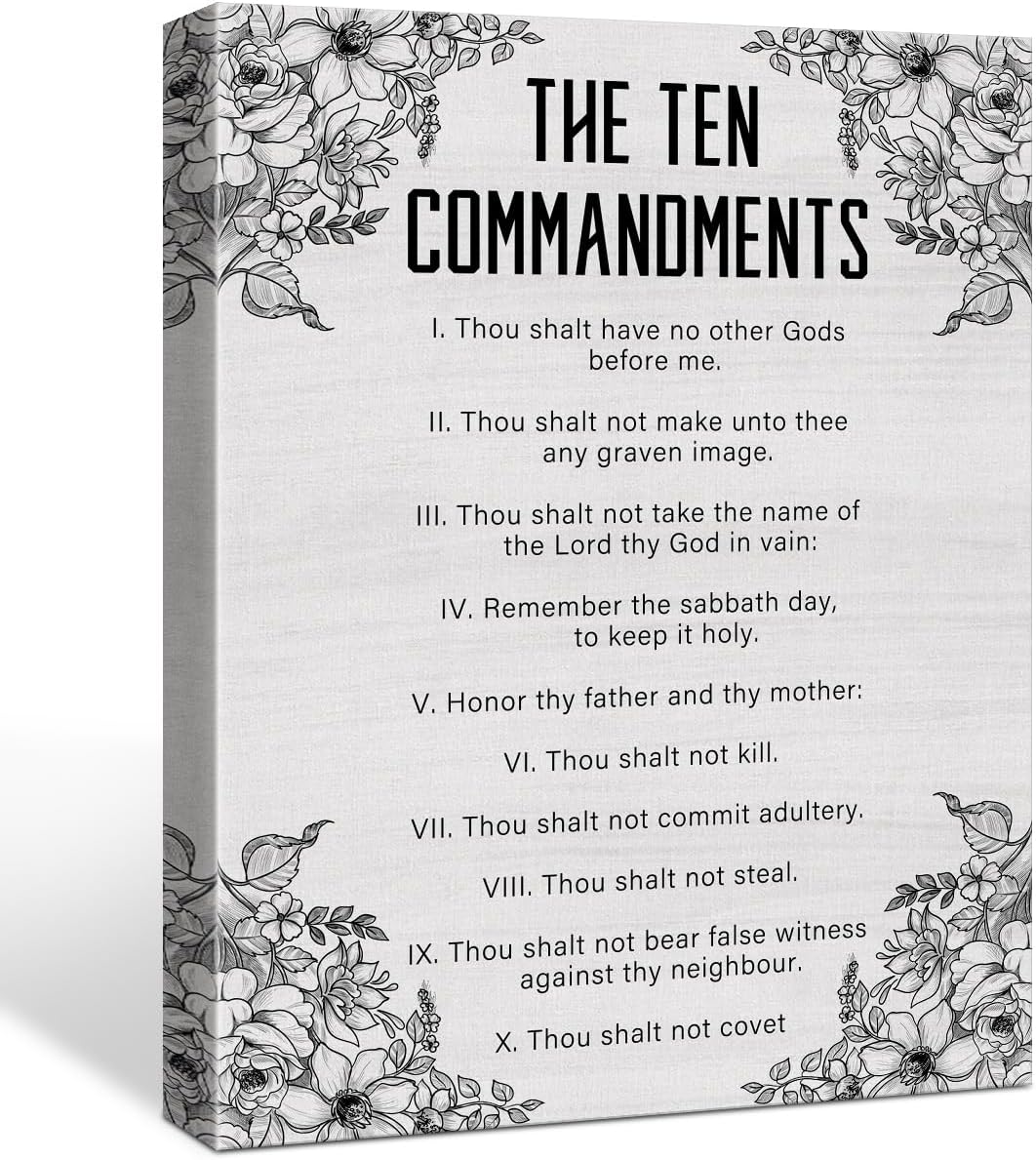 Amazon.com: Ten Commandments Wall Art Canvas Poster Framed Scripture ...