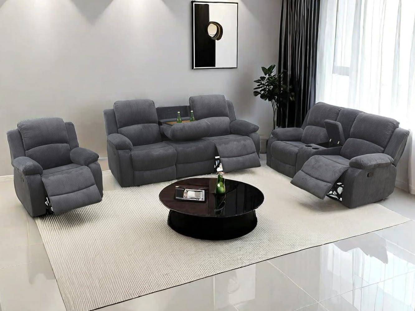 Amazon.com: Dekmxas Fabric Recliner Sofa Set Grey Loveseat Couch Chair ...