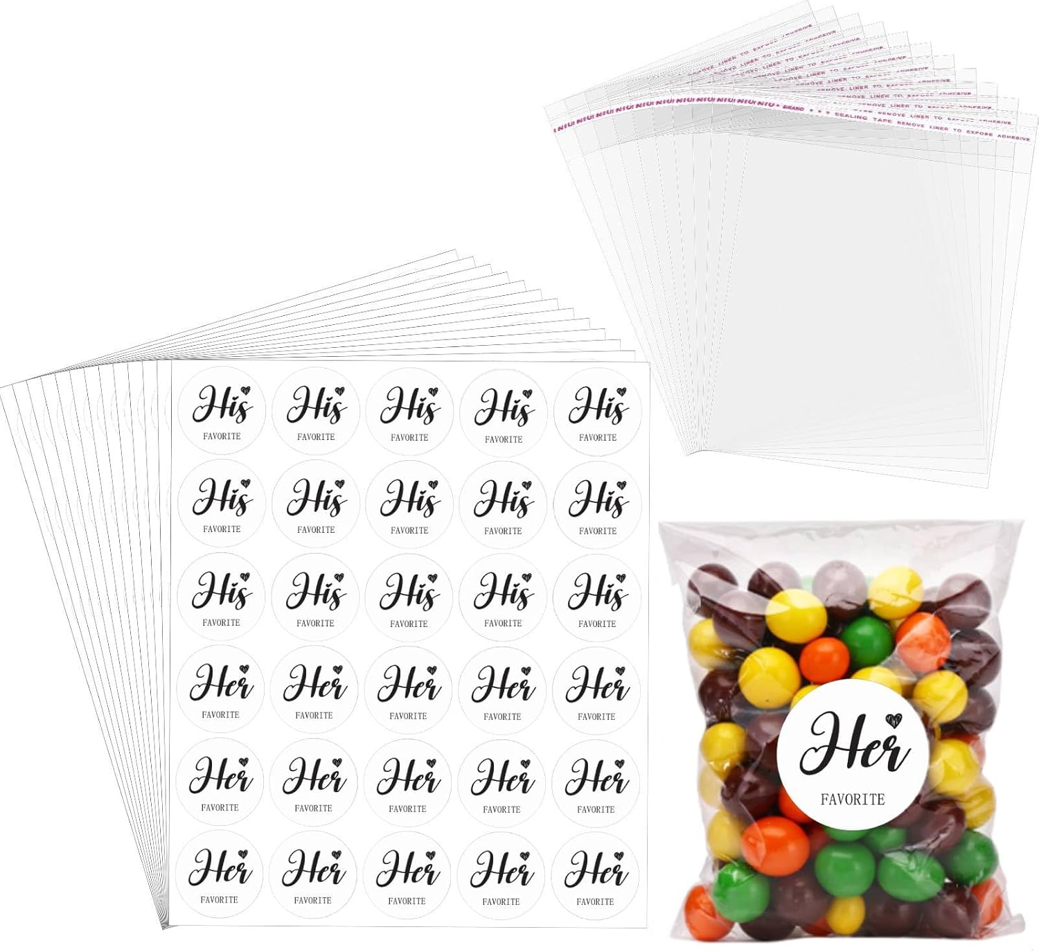 Amazon.com: AIOMOB 100 Set His Her Favorite Stickers Candy Bags Wedding ...
