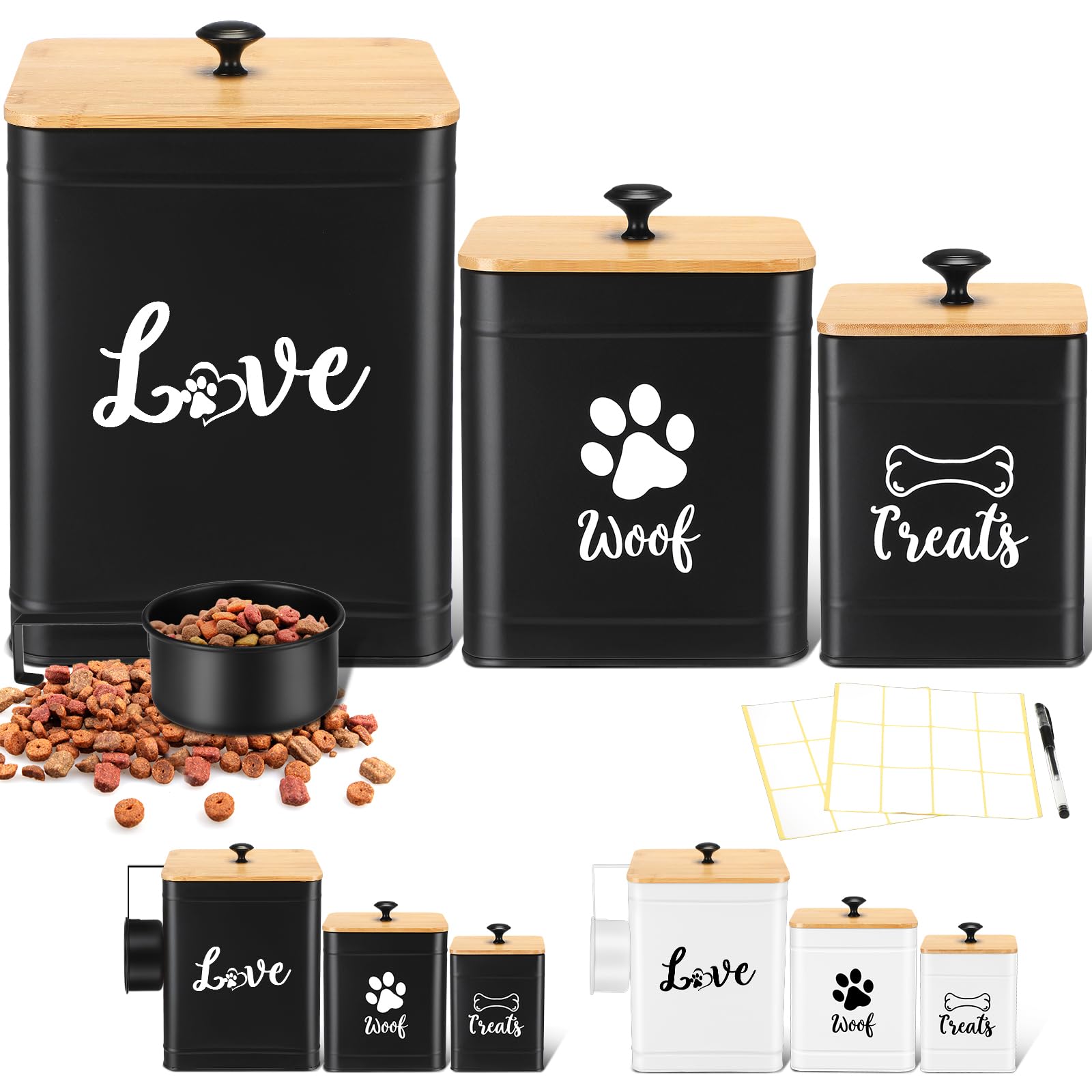Amazon.com: Jingmore Metal Dog Treat Containers Set of 3 with Bamboo ...