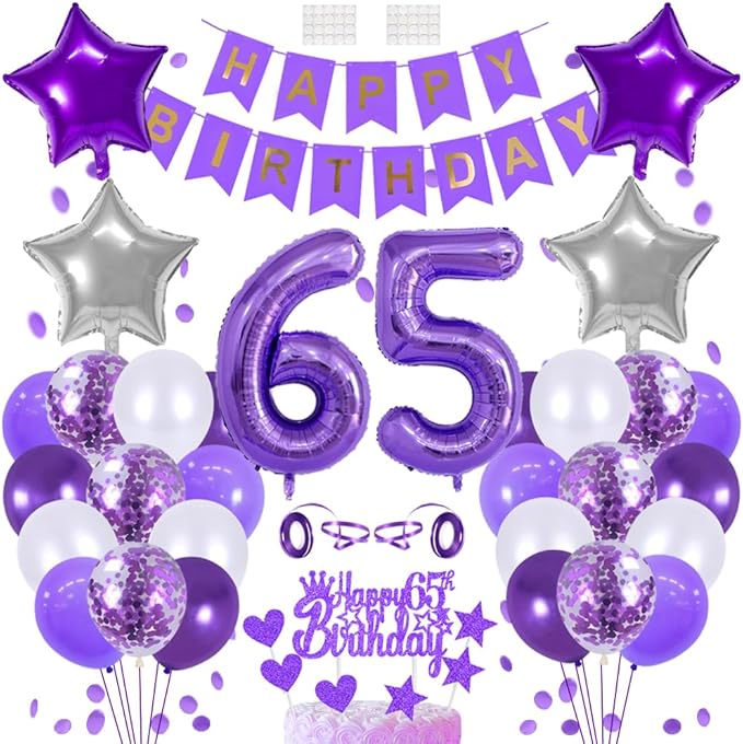 Amazon.com: 65 Birthday Decoration Happy Birthday Banner Balloons ...