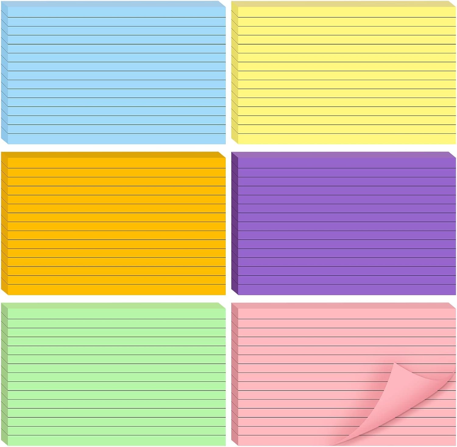 Amazon.com : 600 Sheets Ruled Color Index Cards 5 x 8 Inch Paper Lined ...