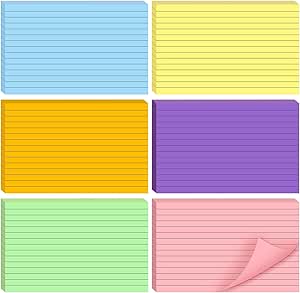 Amazon.com : 600 Sheets Ruled Color Index Cards 5 x 8 Inch Paper Lined ...