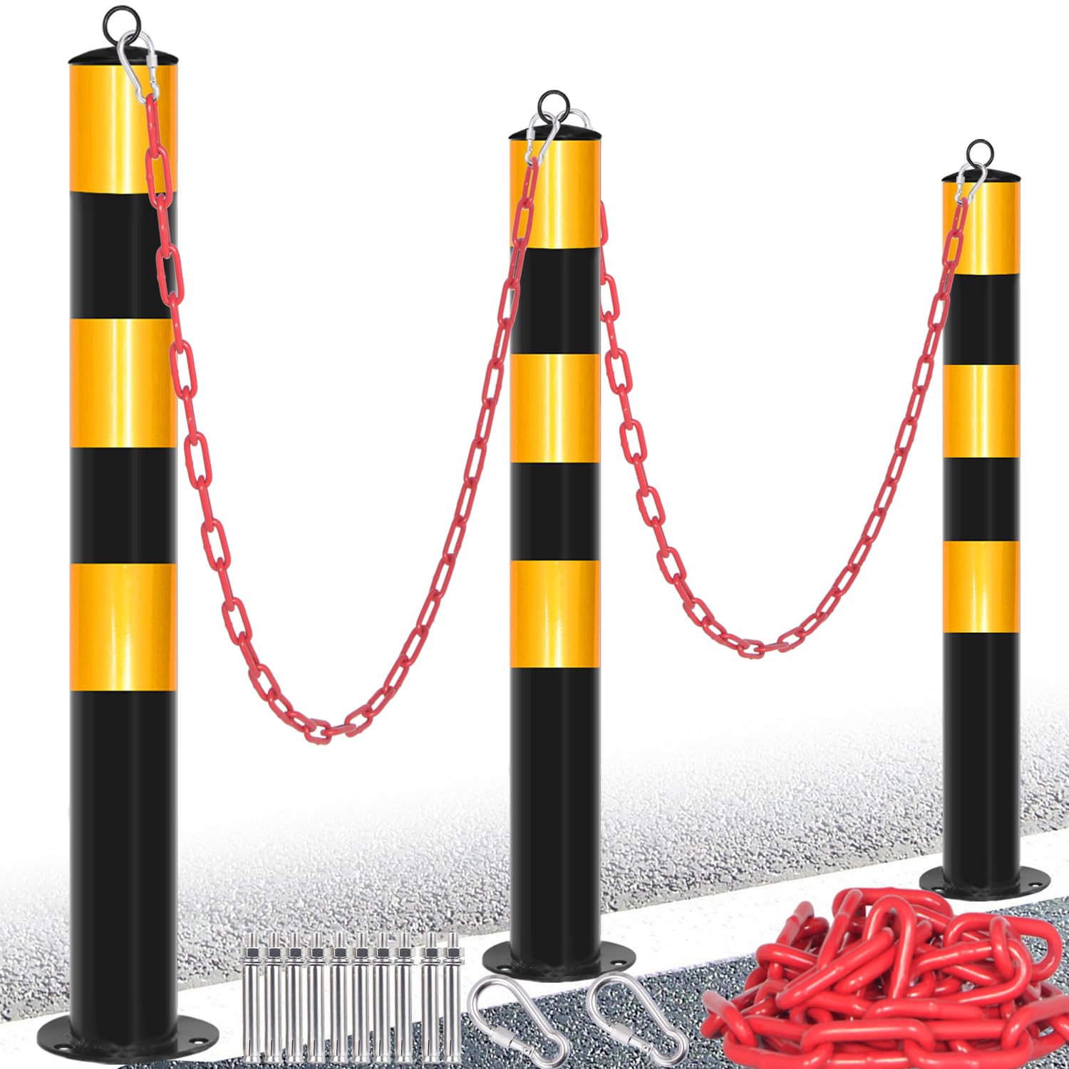 VNAKER Safety Bollard Post, Bollards Steel 37 inch, Night Reflective ...