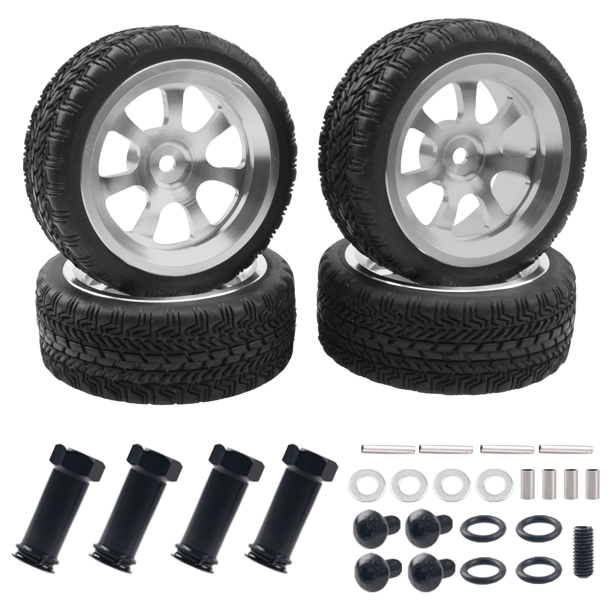 Amazon.com: HIRCQOO Metal 12mm Hex Hub Wheel Rims & 2.55'' Rubber Tires ...