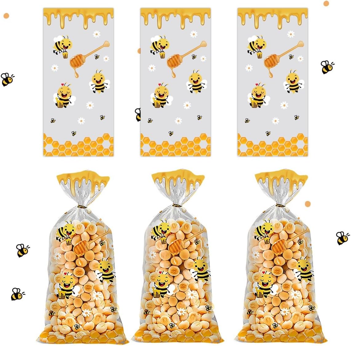 Amazon.com: iNINGER 50 Pcs Little Bee Cellophane Treat Bags with Twist ...