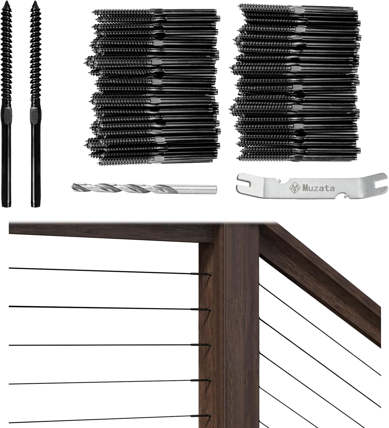 Muzata 100 Pack 1/8" Black Cable Railing Hardware Kit Swage Lag Screws ...