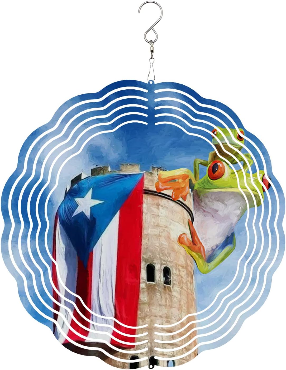 Amazon.com : Wind Spinners for Yard and Garden, Frog Puerto Rico Flag ...