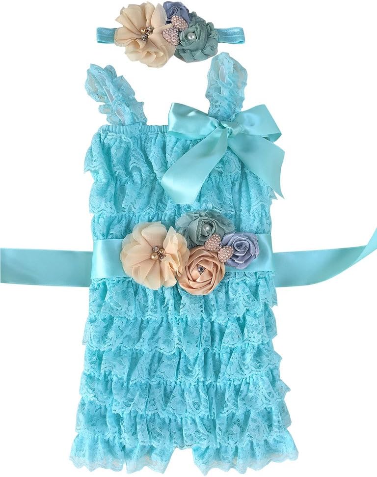 Amazon.com: Rosy Kids Baby Girl Ruffle Lace Romper Deluxe Flower Sash ...