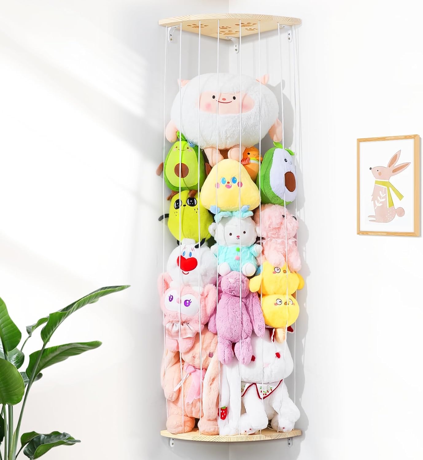 Amazon.com: Corner Stuffed Animal Storage Net - Heigh Adjustable Wood ...