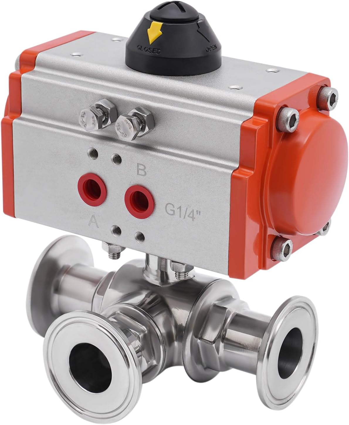 Amazon.com: Válvula de bola 304 Válvula neumática sanitaria de tres ...