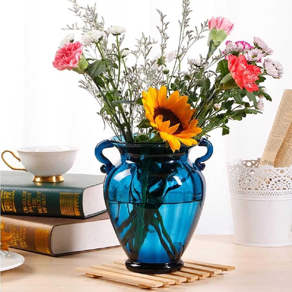 Amazon.com: Greenline Goods Ribbed Flower Vase - Navy Blue Hand-Blown ...