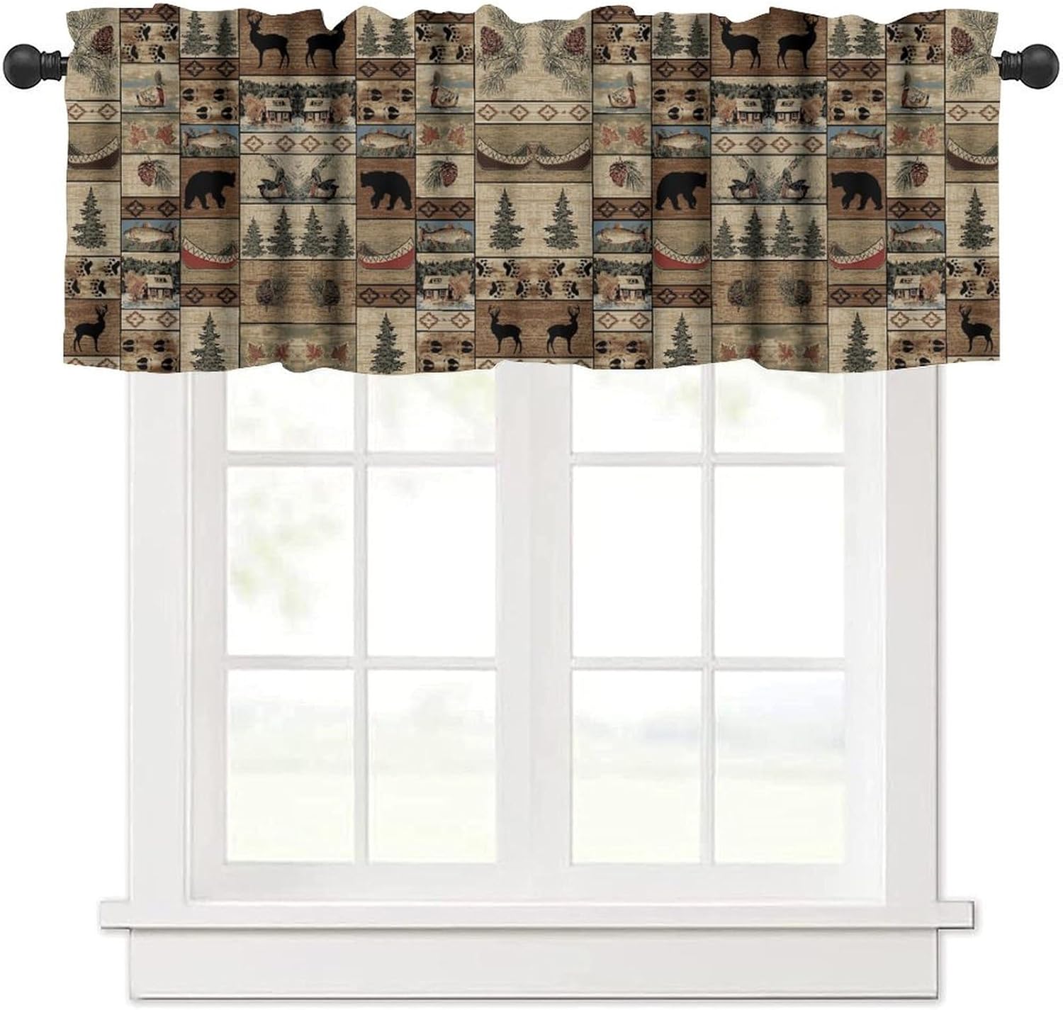 Amazon.com: Retro Rustic Deer Valance Curtains, Bear Wildlife Pine Tree ...