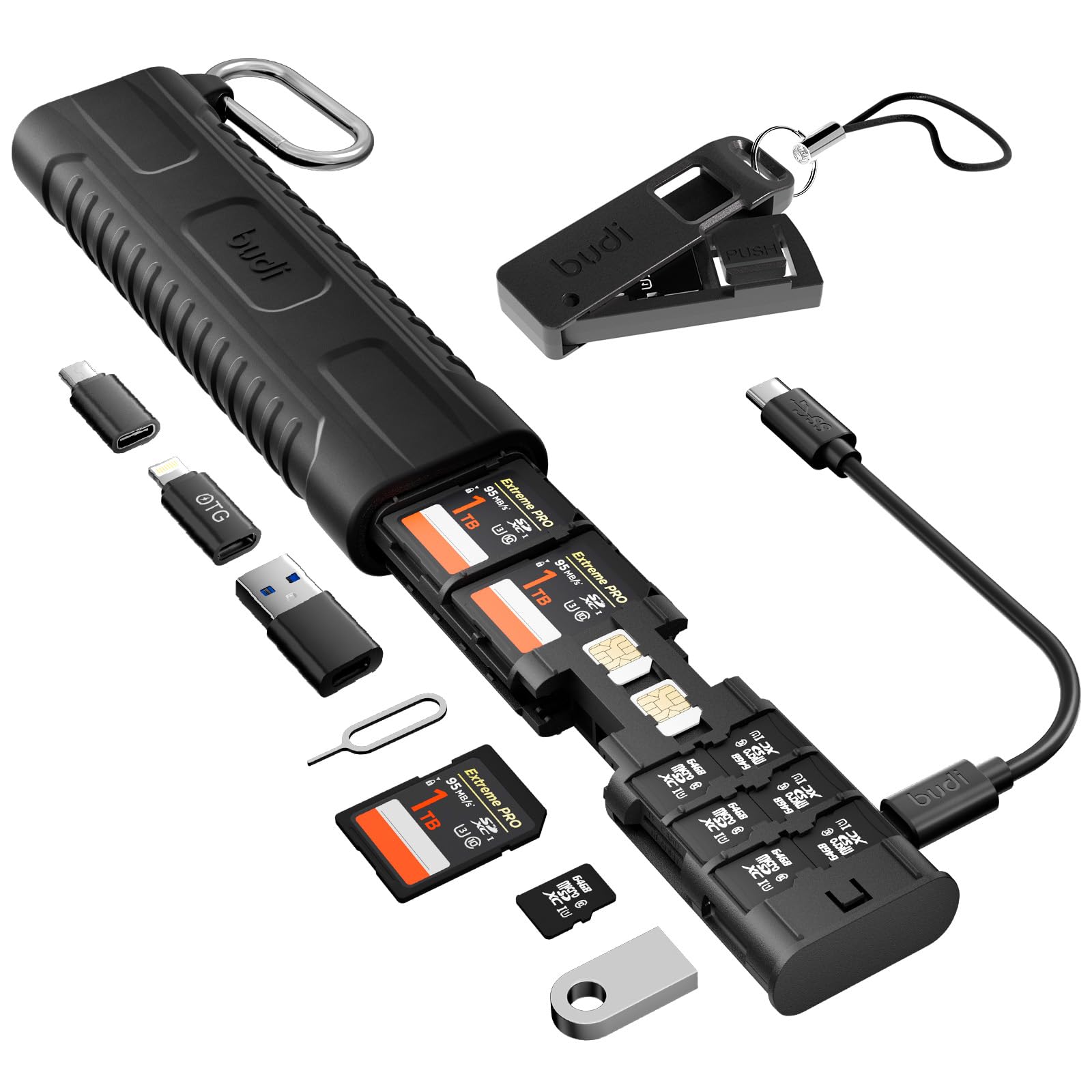 Amazon.com: BUDI Multifunctional 9 in1 SD Card Reader Cable with ...