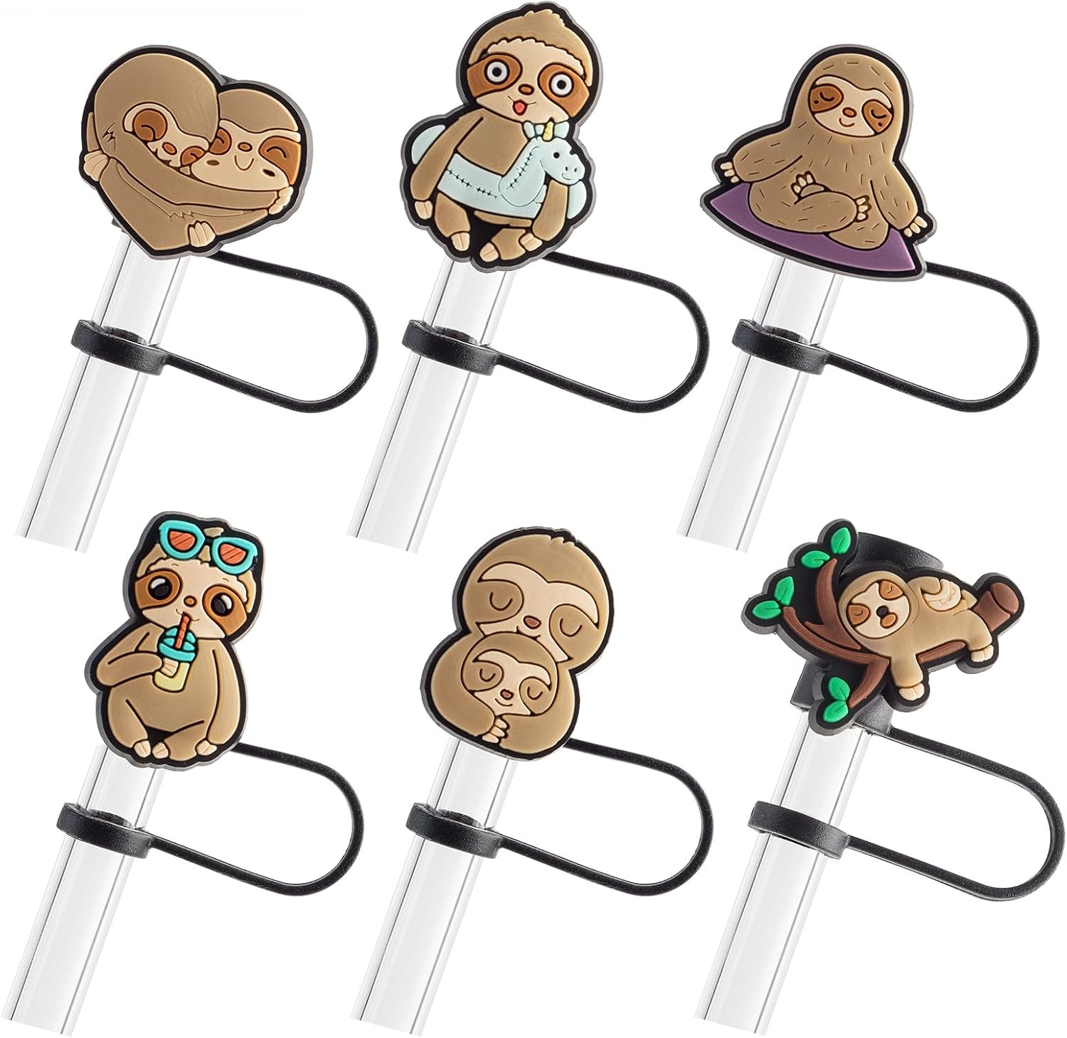Amazon.com: 6Pcs Sloth Silicone Straw Cover Cap for Stanley Cup, 7-8mm ...