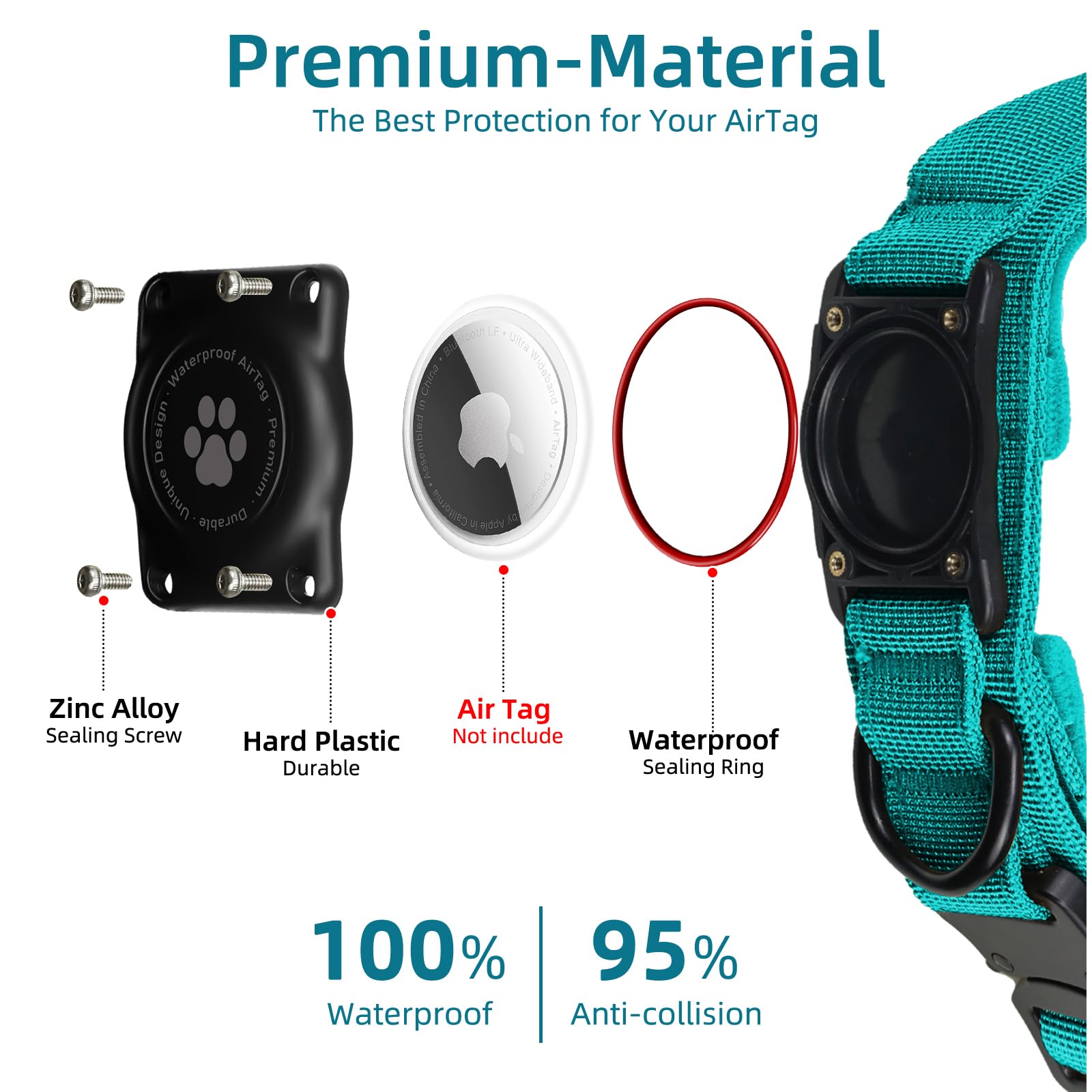 Snapklik.com : Tactical AirTag Dog Collar, 100% Waterproof Integrated ...