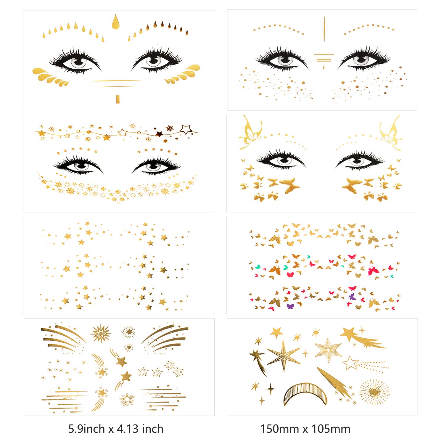 10 Sheets Face Tattoos Sticker, Freckle Sticker and Face Metallic ...