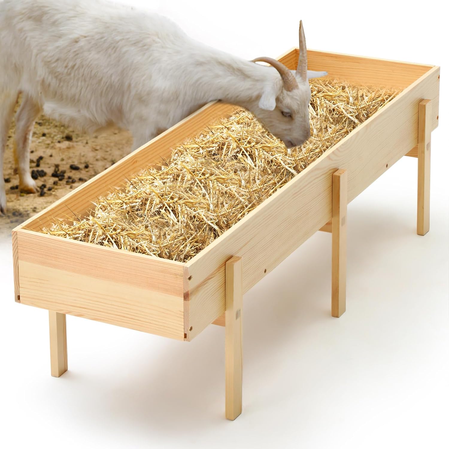 Amazon.com: CroBlissful Wooden Feed Trough 40 Inch Large Capacity Goat ...