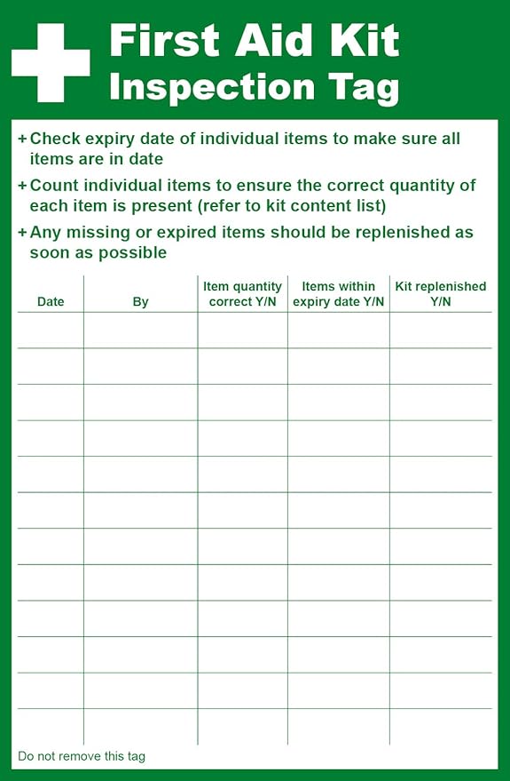 Safety First Aid Group First Aid Kit Inspection Tag (Pack of 10 ...