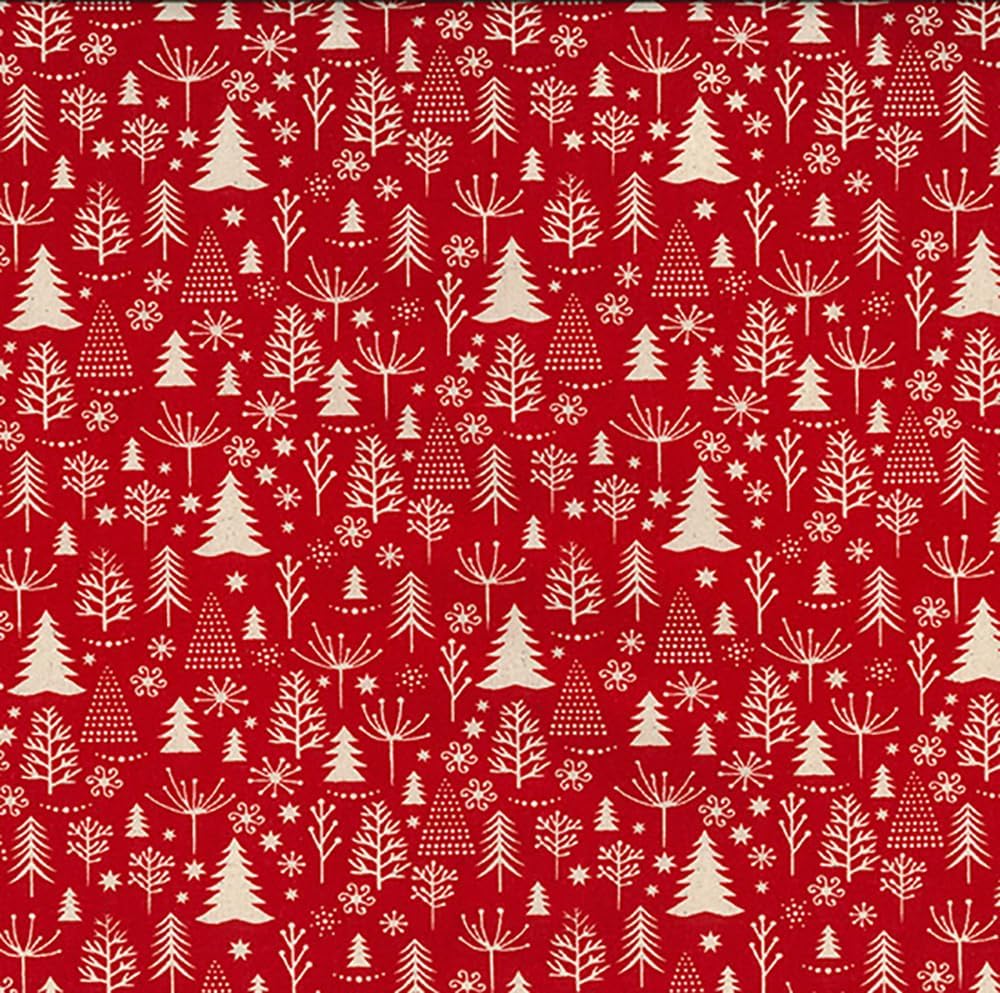 Christmas Fabric - Red Scandi Xmas Tree Print - Craft Fabric Material ...