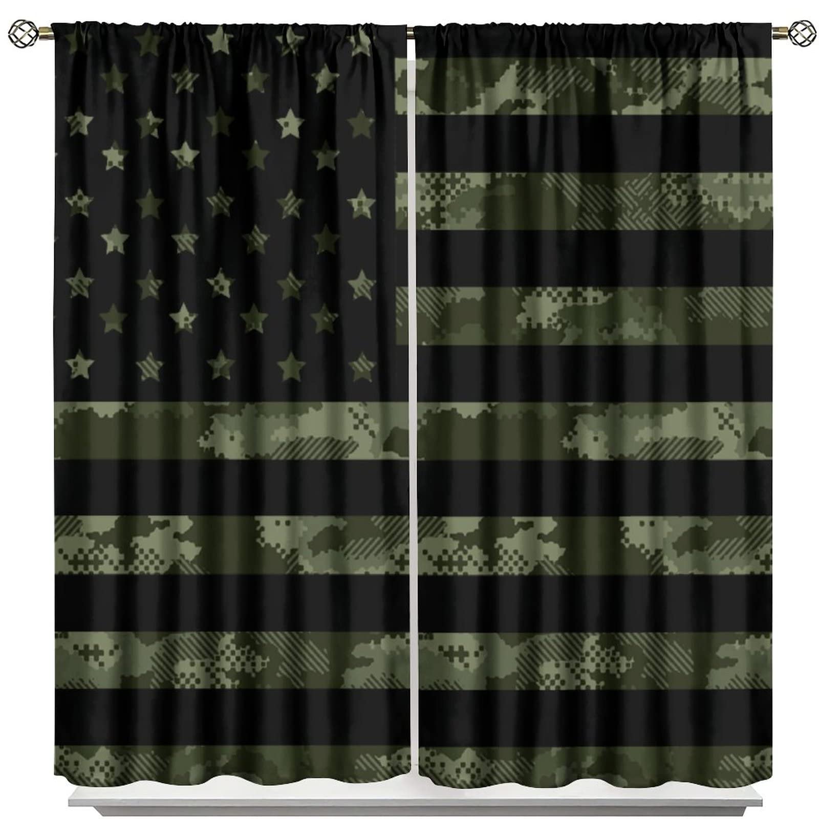 Amazon.com: Flag Blackout Curtains,Rustic Green Camo Military Pattern ...