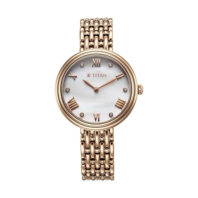 Titan Aura Phase Quartz Analog Mother of Pearl Dial Rose Gold Stainless ...