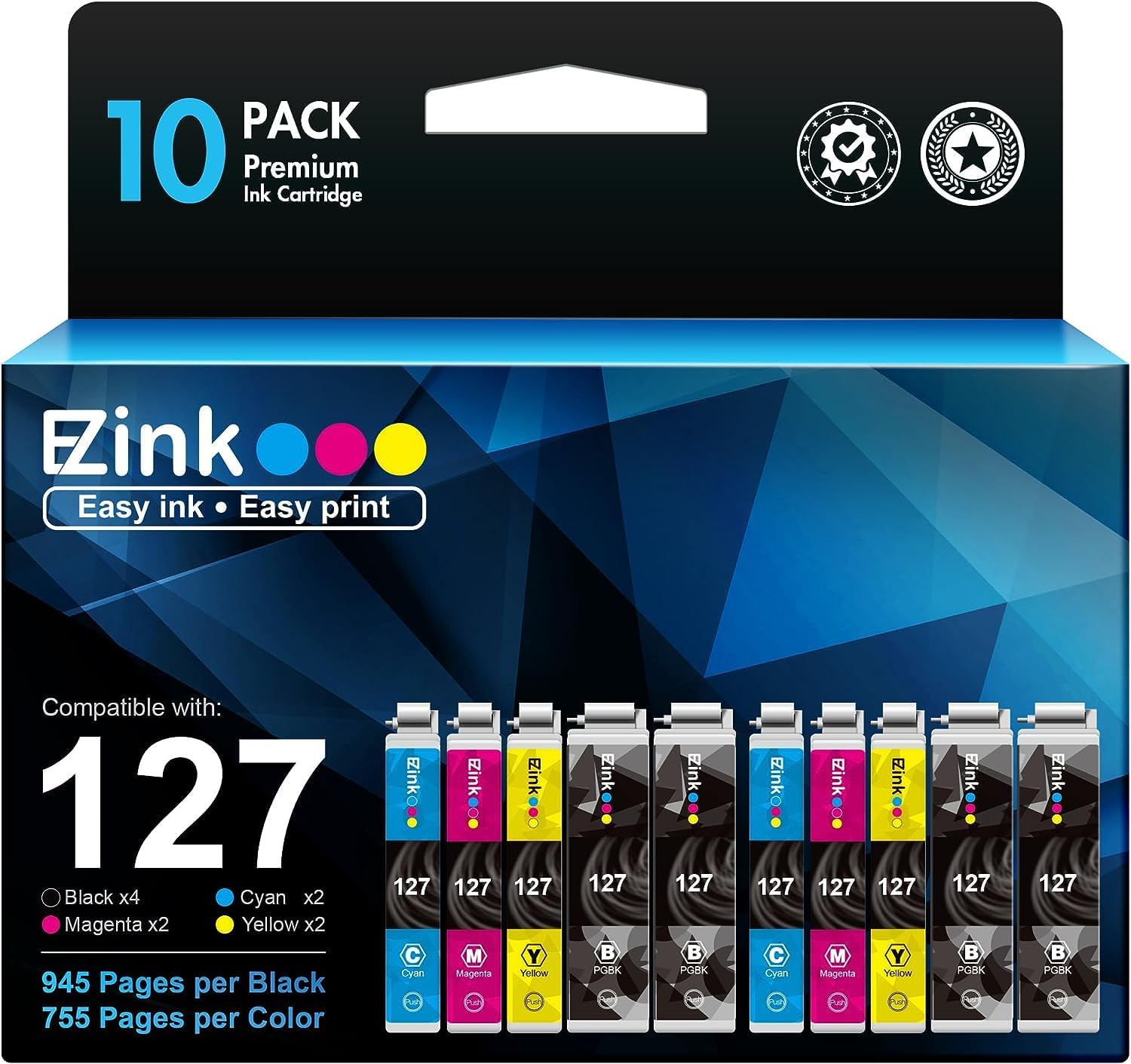 10 Pack 127 Ink Cartridge Replacement Remanufactured for Epson 127 T127 ...