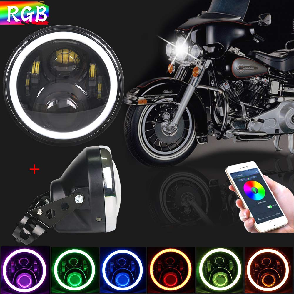 Buy Motorcycle 7 inch RGB Led Headlights with 7 inch Headlight Housing ...