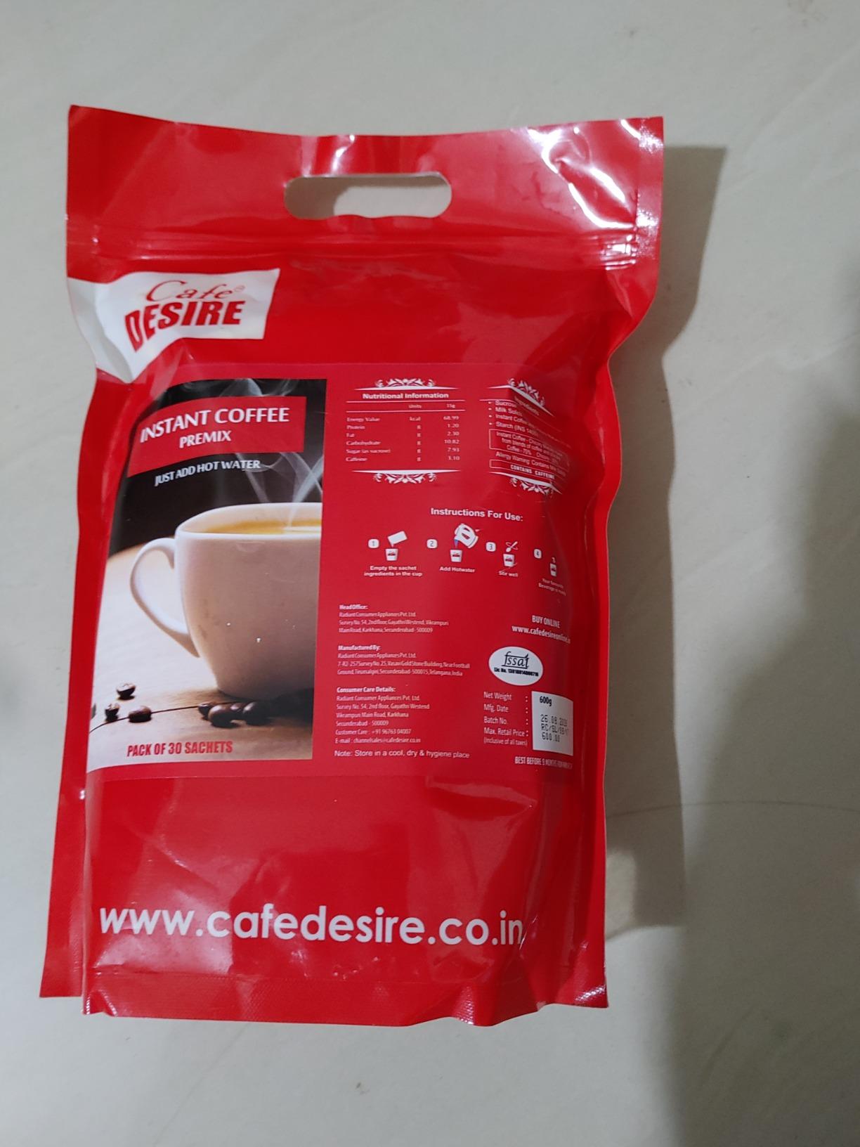 Cafe Desire Instant Coffee Premix - 30 Sachets (600g) : Amazon.in ...