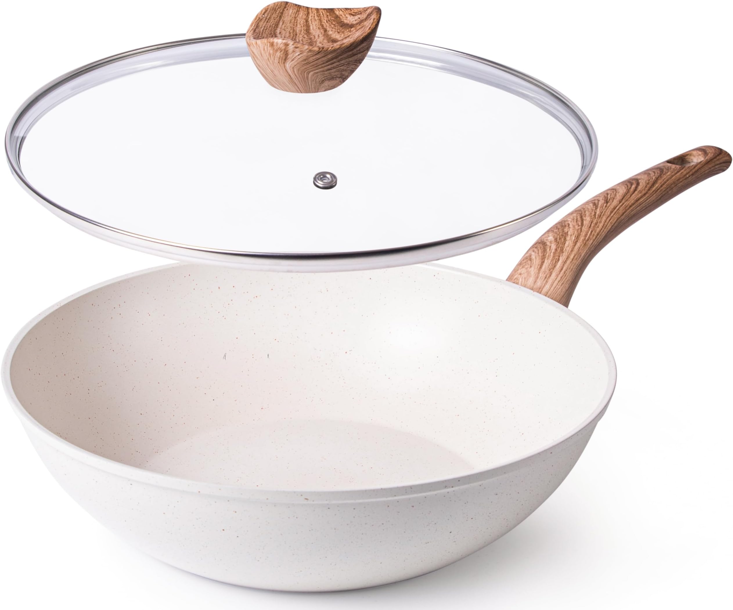 nuovva Induction Non Stick Wok Pan – Deep Stir Fry Pan with Glass Lid ...