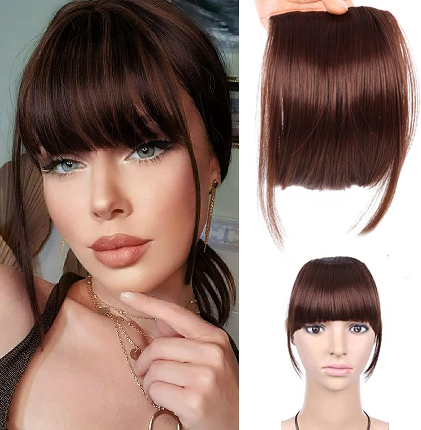 PMLCD Frangia a Clip Estensione dei Capelli Postici Liscia Estensione ...