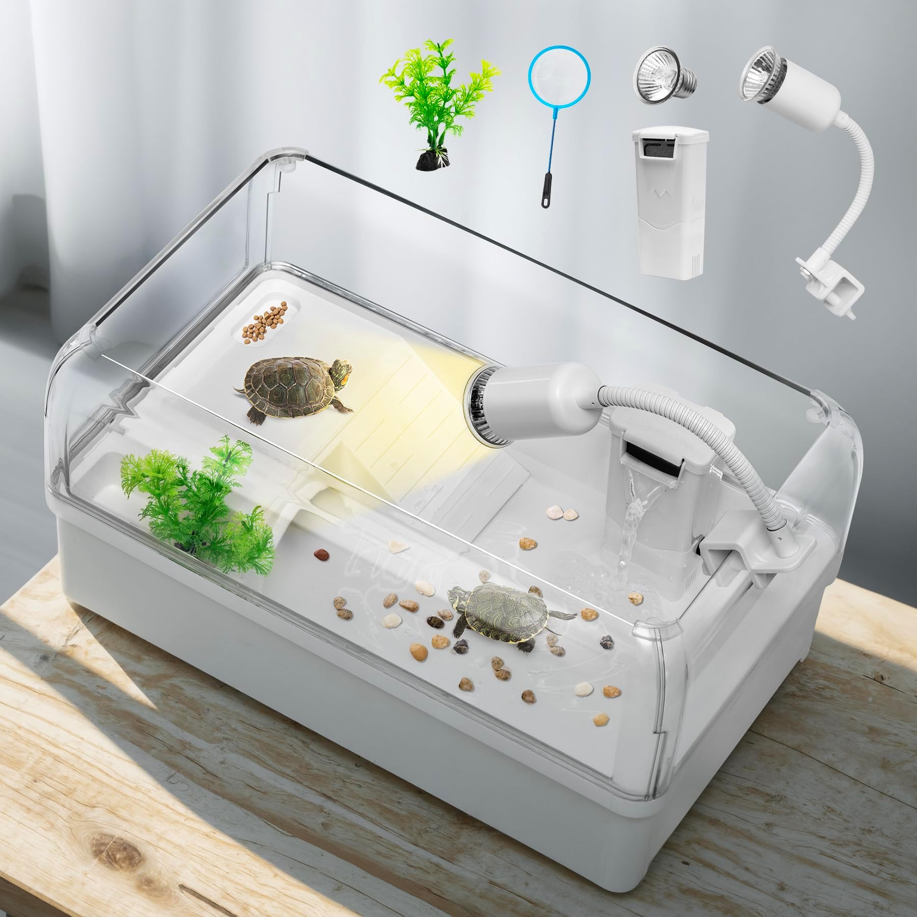 Turtle Tank with Adjustable Water Pump Filter Easy Changing Water and ...