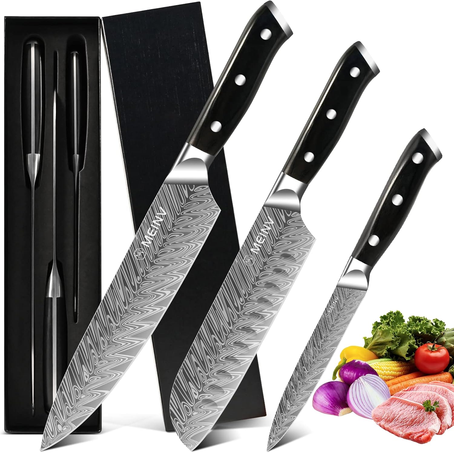 Amazon.com: Professional Chef Knife Set 3 Pcs, 8-inch Super Sharp Chef ...