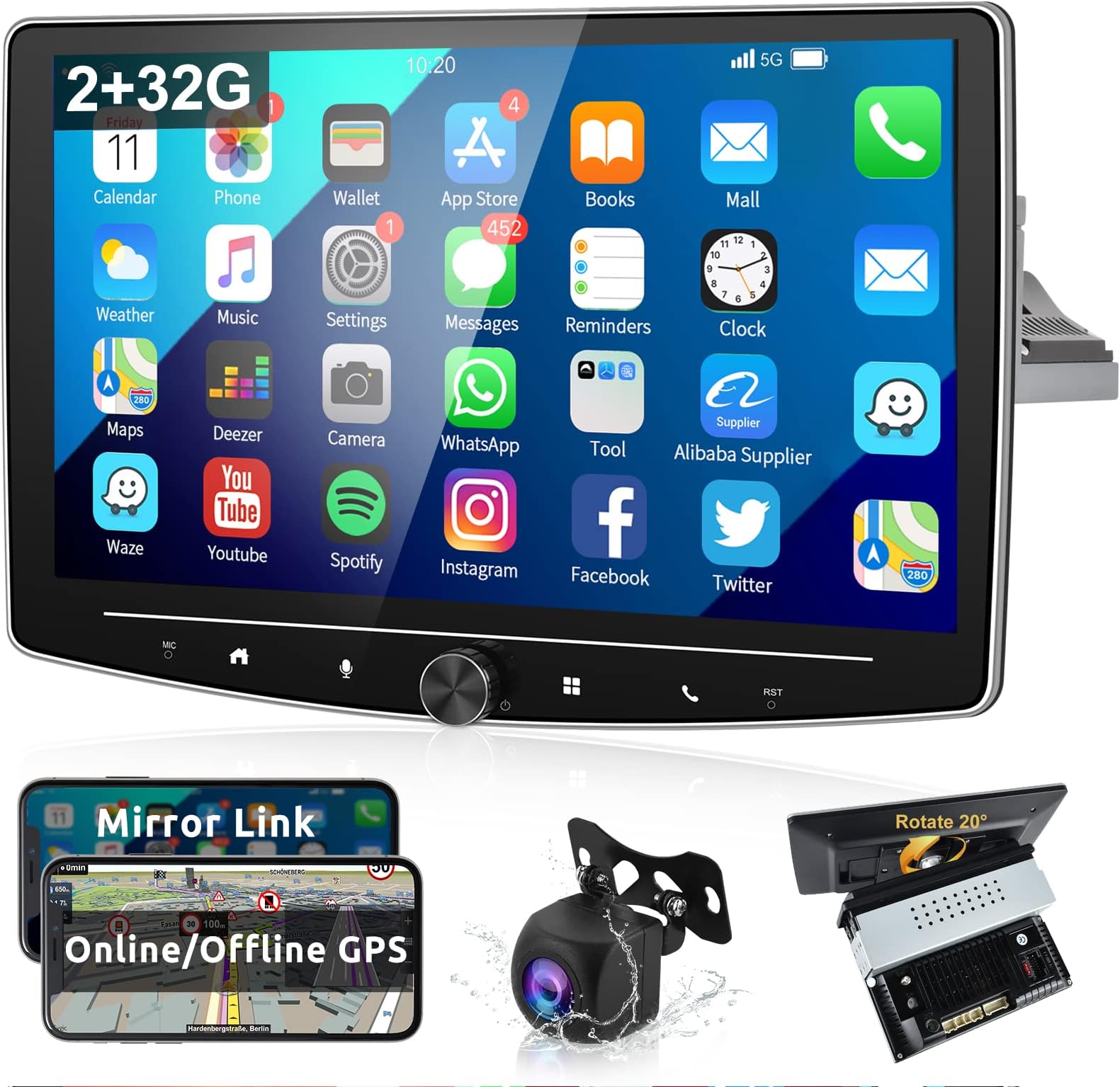 Amazon.com: Android 11 Single Din Car Stereo Rotatable 10 Inch Vertical ...