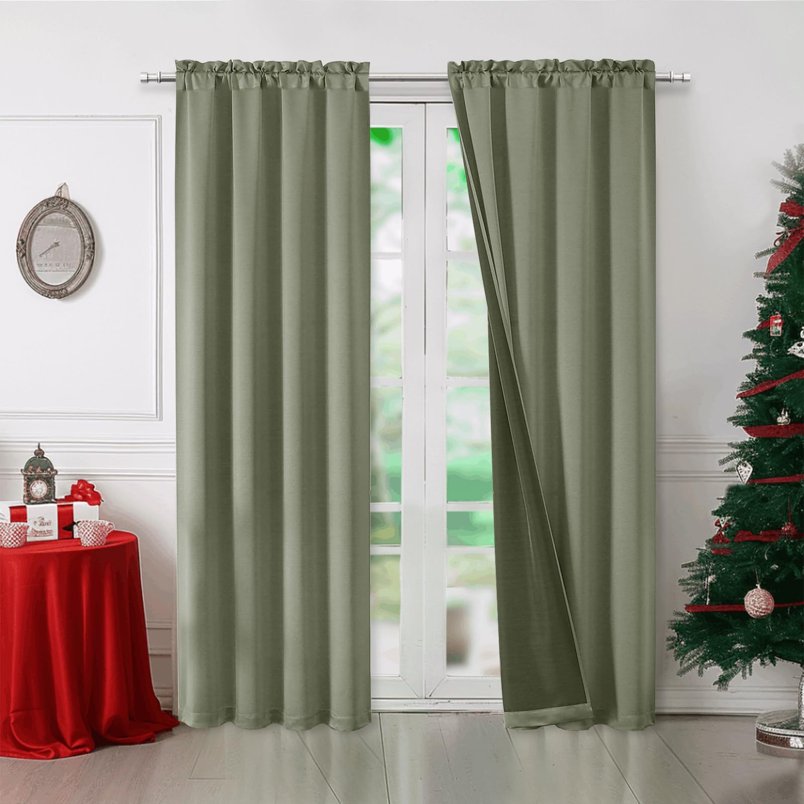 OWENIE Heidi - Cortinas verdes de 84 pulgadas de largo, juego de 2 ...