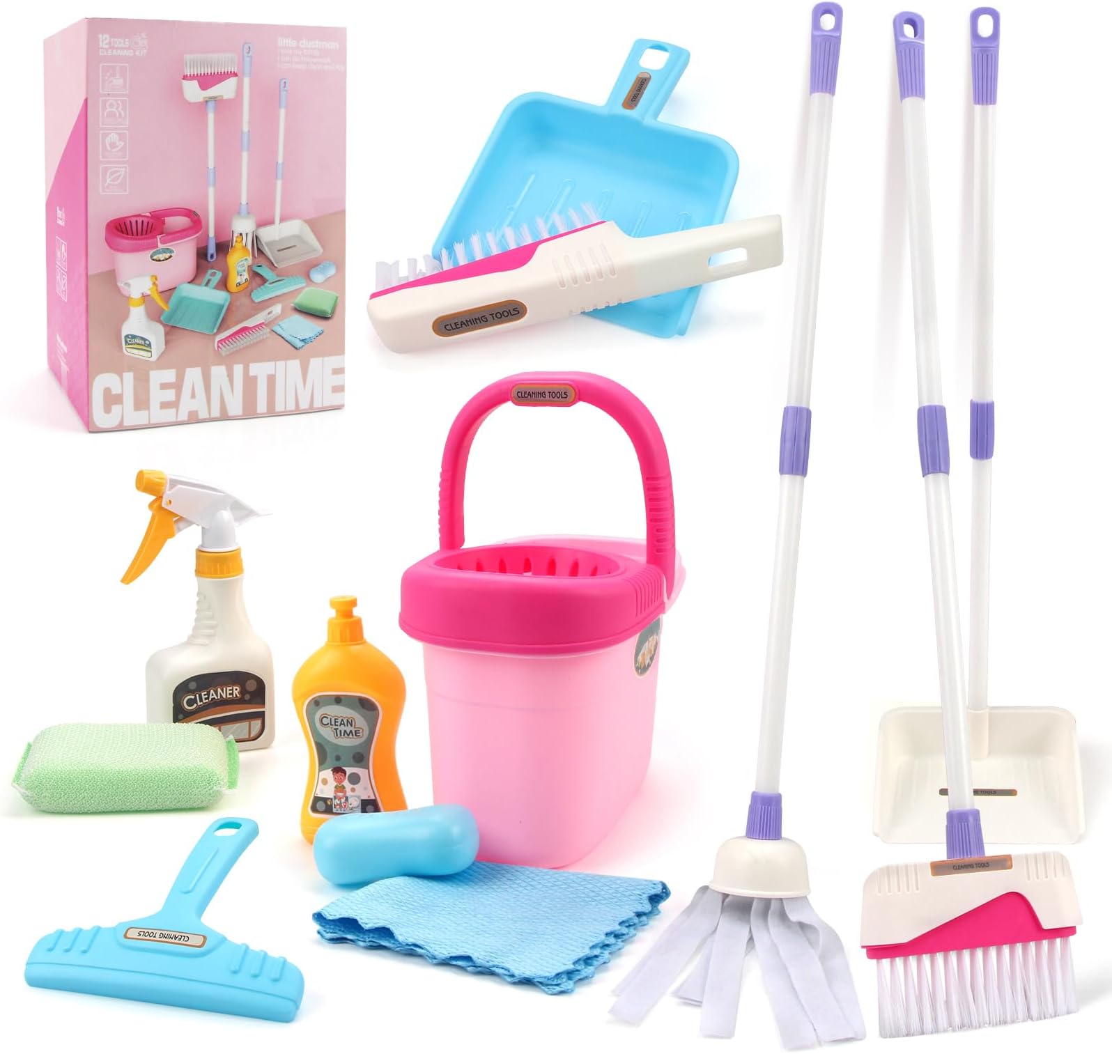 HELLOWOOD Kids Cleaning Set, 8 pcs Housekeeping Pretend Play Set ...