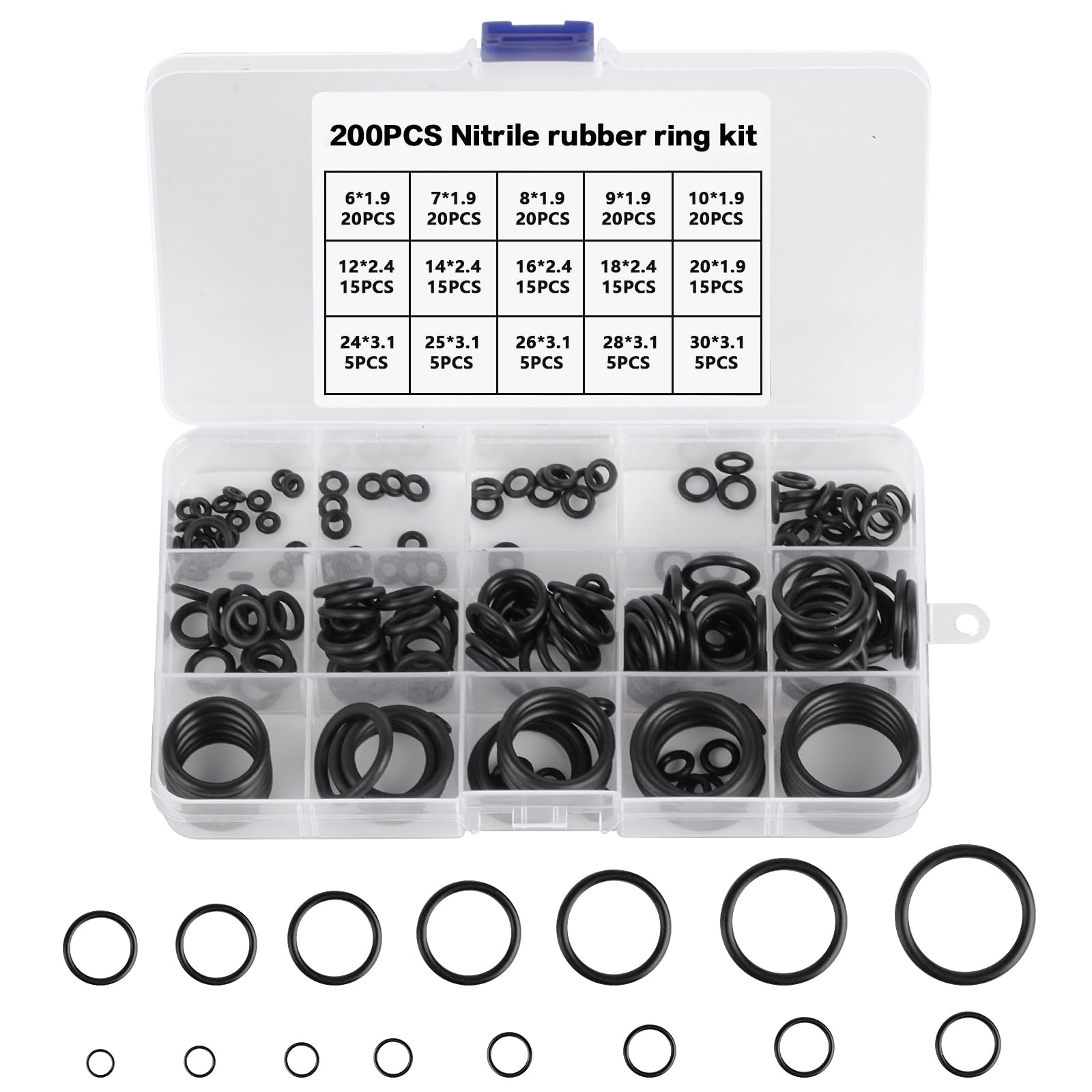 200 Pcs Rubber O Rings Rubber Assorted Seal Kit, O Ring Kit, Rubber ...