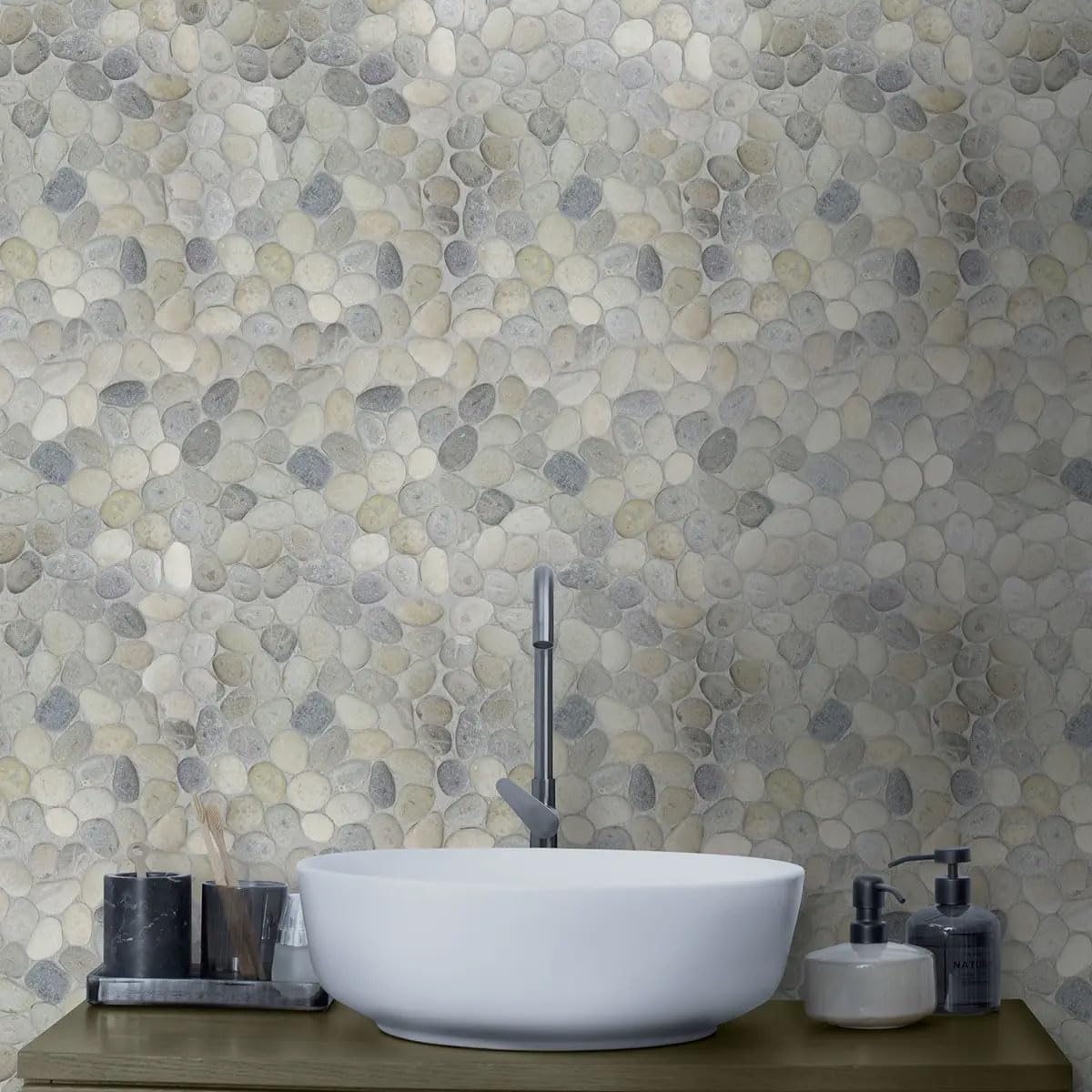 Pebble Backsplash Tiles Pebbles And Round Mosaic Backsplashes